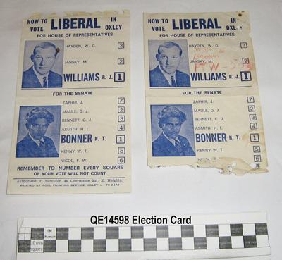 Election Cards (2); - Queensland Museum