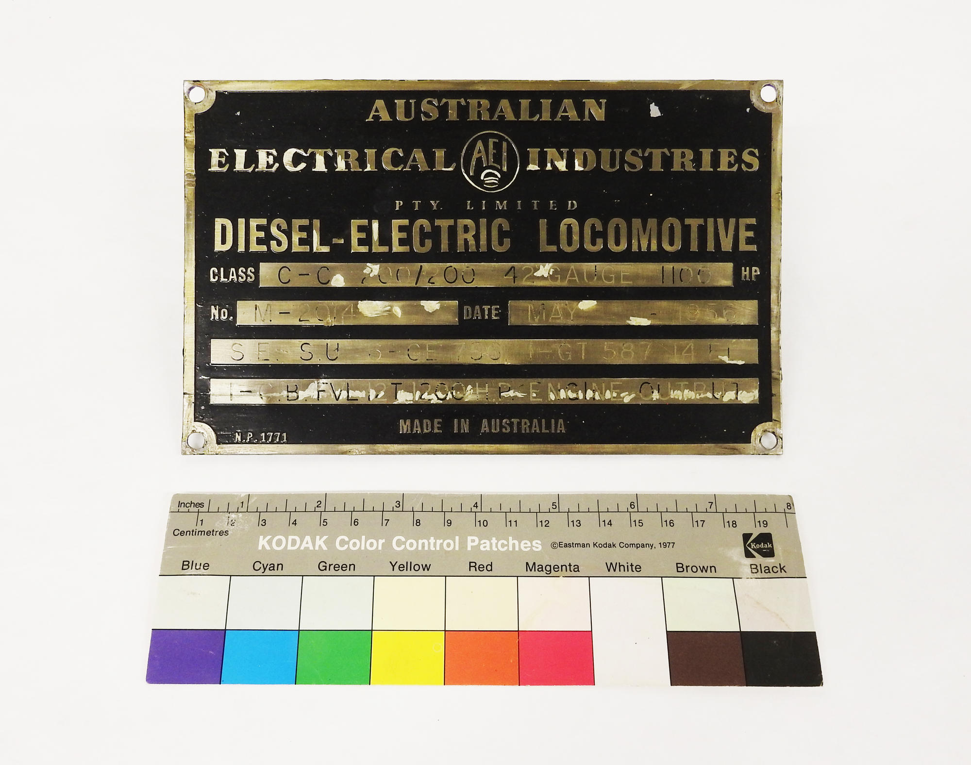 Builder's Plate - 1150 Class Diesel Electric Locomotive; R6837 ...