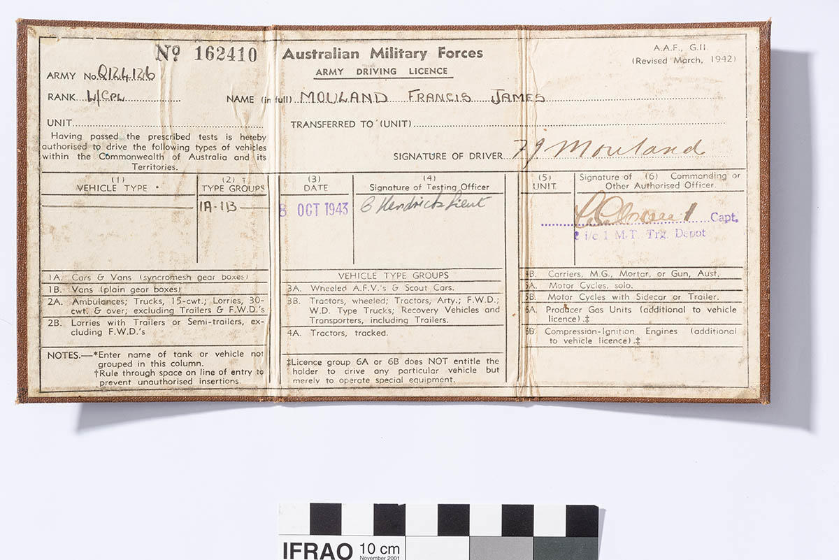 Army Driving Licence, Australian Military Forces; H26981 - Queensland ...